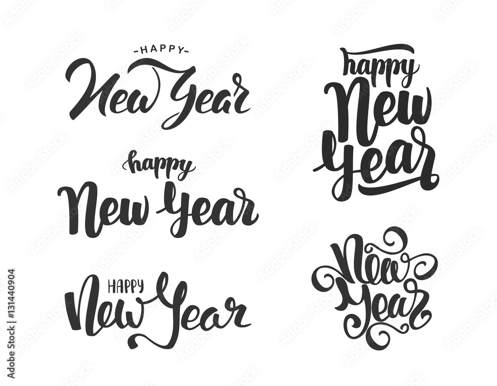 Vector illustration: Set of handwritten lettering compositions of Happy ...