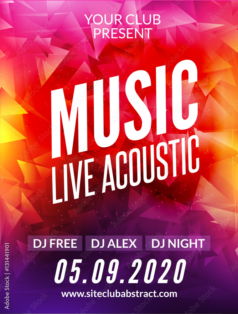 Live music acoustic poster design temple. Live show modern party dj ...