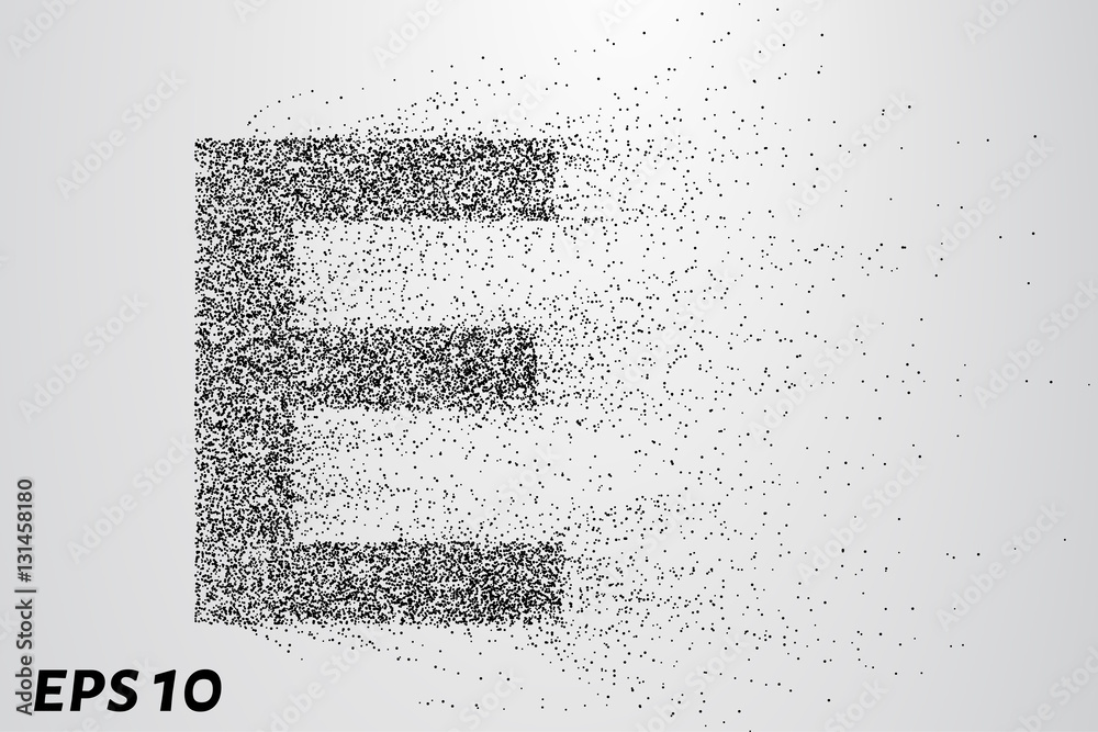 Letter E from the particles. The letter E consists of circles and ...