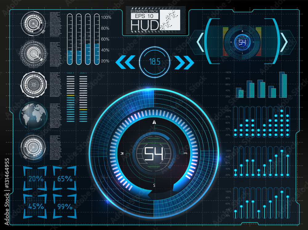 Futuristic user interface.HUD background outer space. Infographic elements. Digital data ...