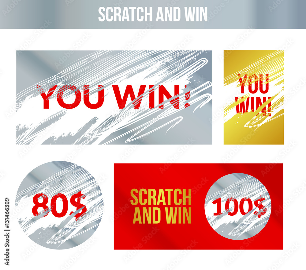 Scratch and win labels. Scratch marks effect. Winner concept lottery ...
