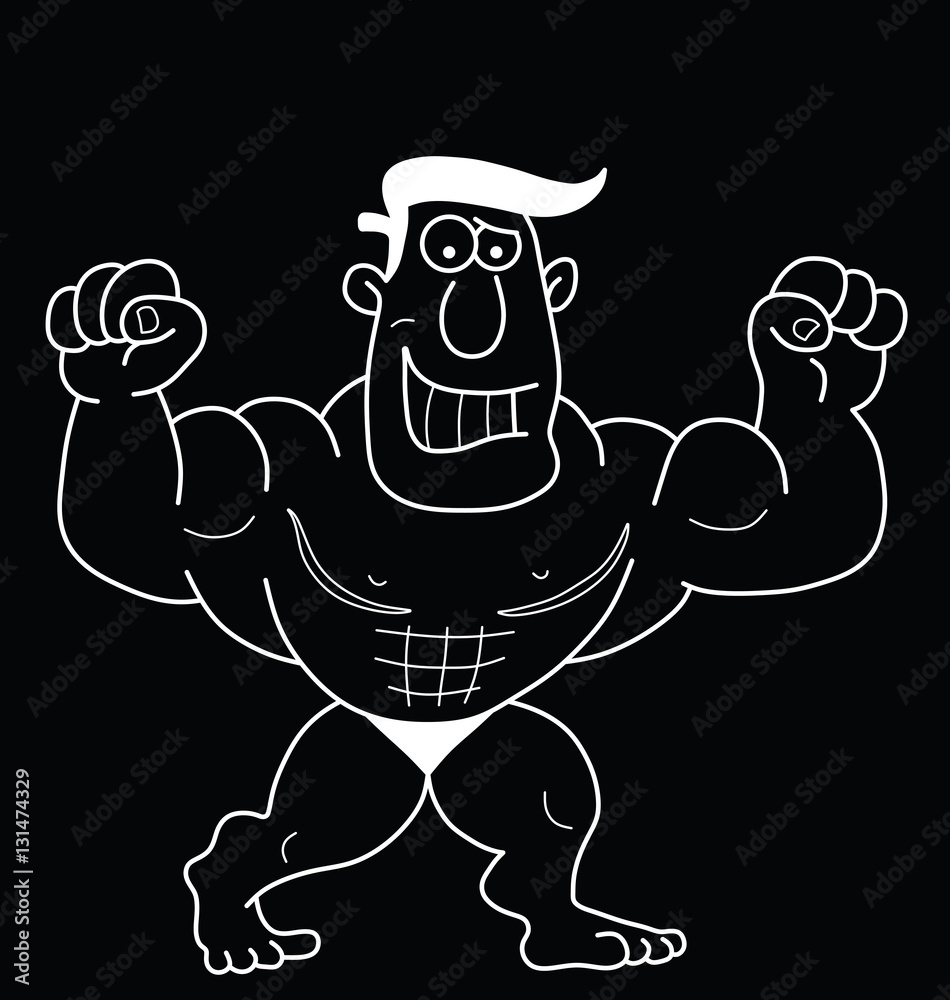 Monochrome outline cartoon strongman Stock Vector | Adobe Stock