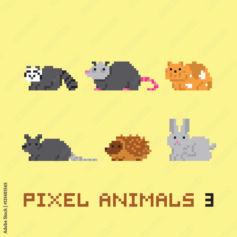 Pixel art style animals cartoon vector set 3 Stock Vector | Adobe Stock
