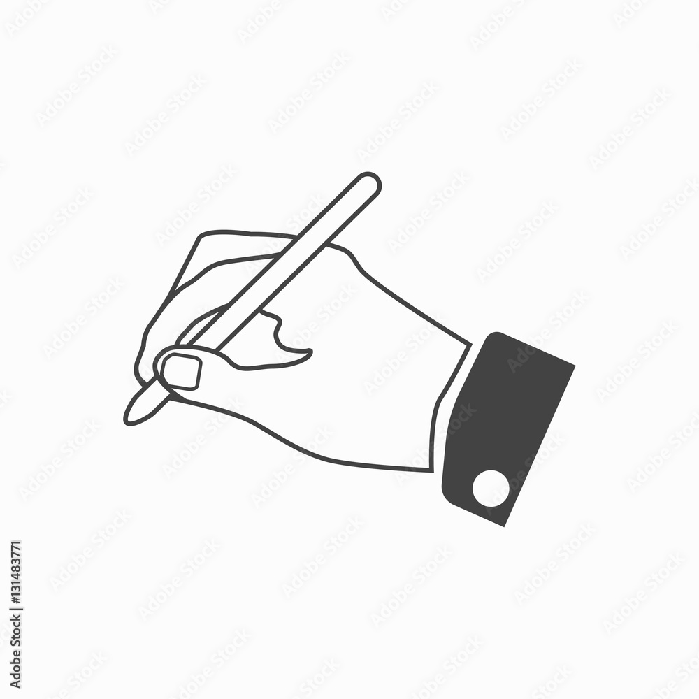 Pencil in hand for writing. Vector illustration, flat design. Writer ...