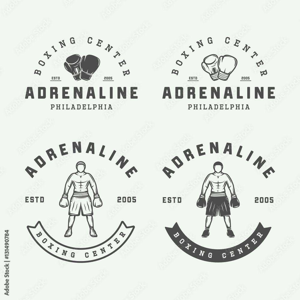 Boxing and martial arts logo badges and labels in vintage style. Stock ...