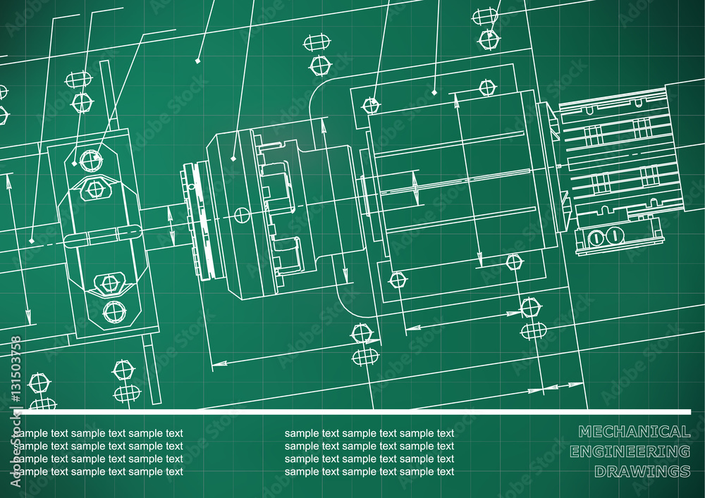 Mechanical engineering drawings on a green background. Vector. Cover ...