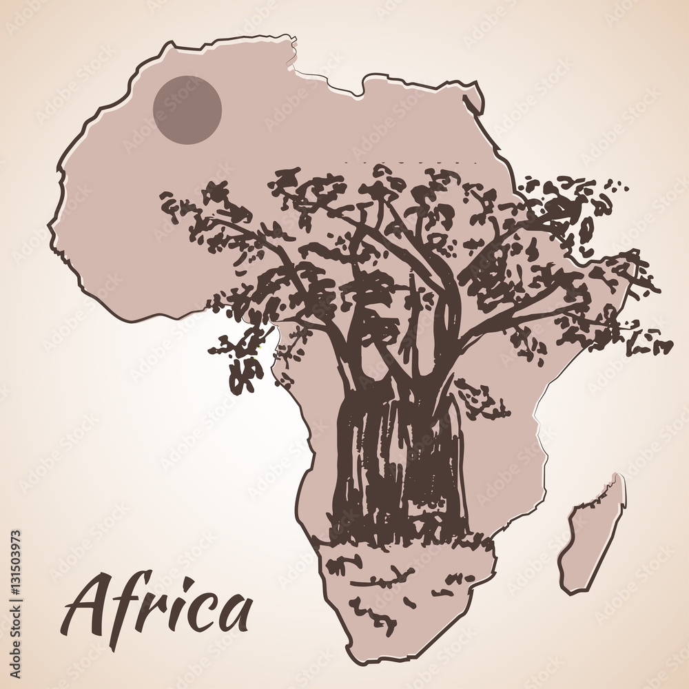African view sketch on map. Isolated on white background Stock Vector ...