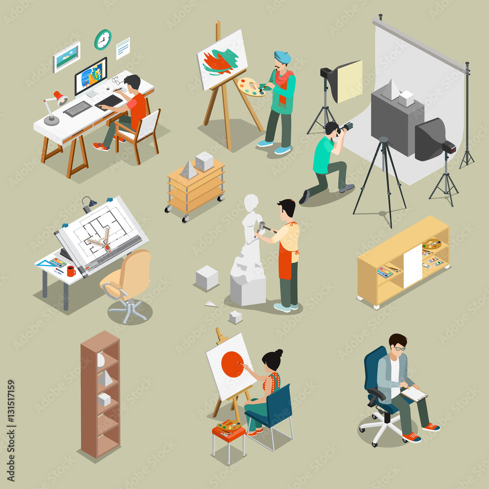 Art studio or workshop 3d flat isometric vector illustration. Stock ...