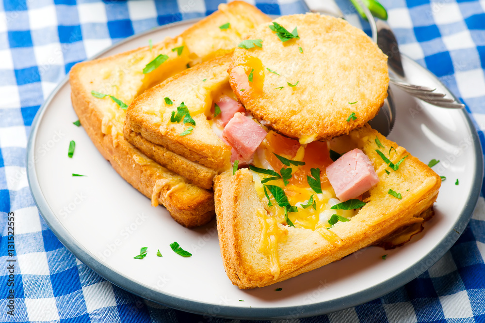 Ham and Cheese Baked Eggs in Toast. for a breakfast Stock-Foto | Adobe ...