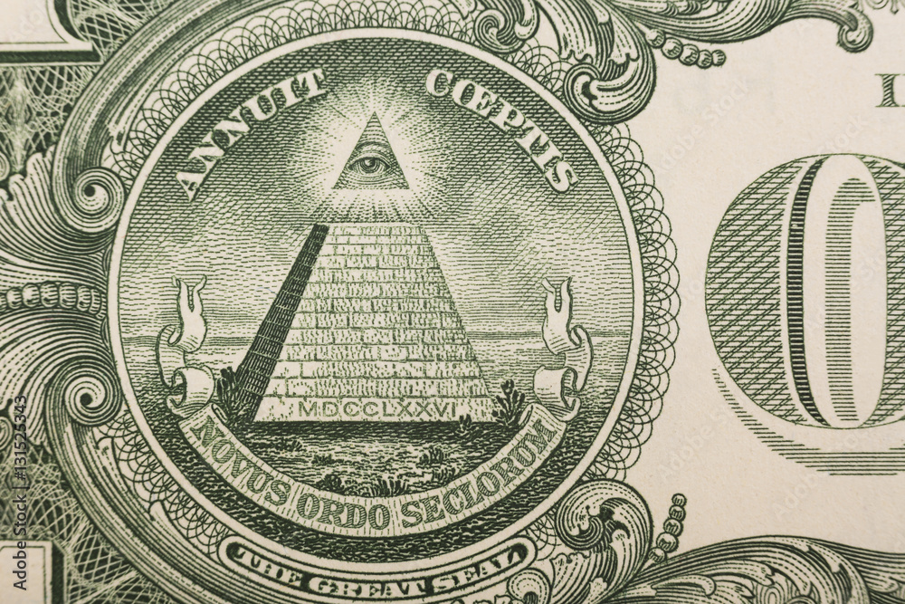 Close up of the pyramid and eye on the back of a one dollar bill Stock ...