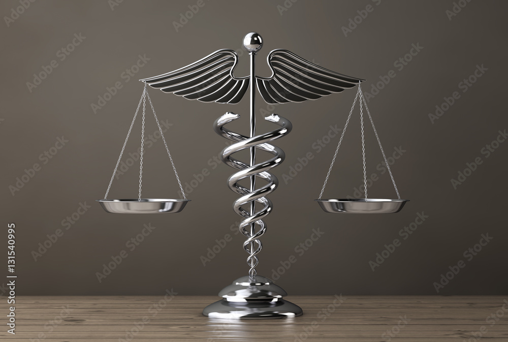 Silver Medical Caduceus Symbol as Scales. 3d Rendering Stock ...