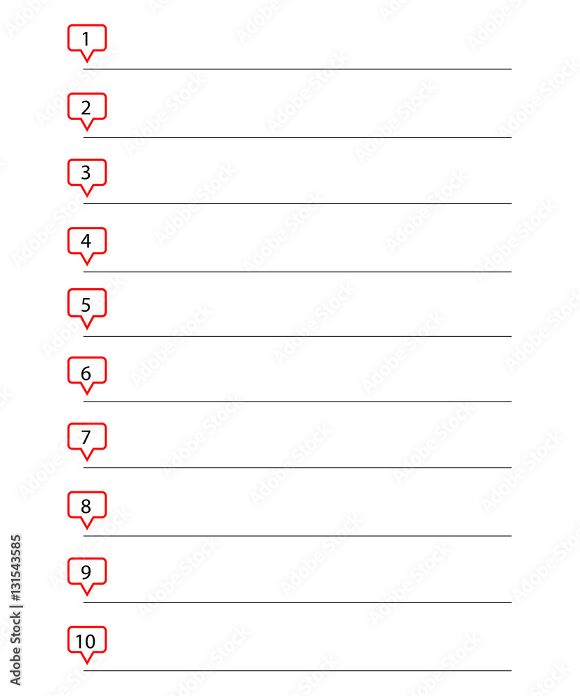 Numbered page template. White sheet of paper. Vector illustration ...