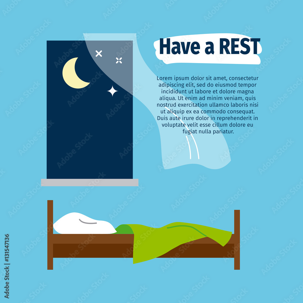 Have a rest vector poster with bed and window Stock-Vektorgrafik ...