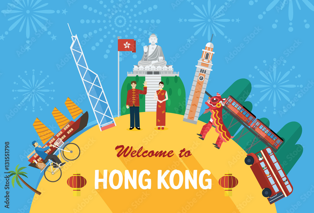 Flat design, Hong Kong Landmarks and icons, vector vector de Stock ...