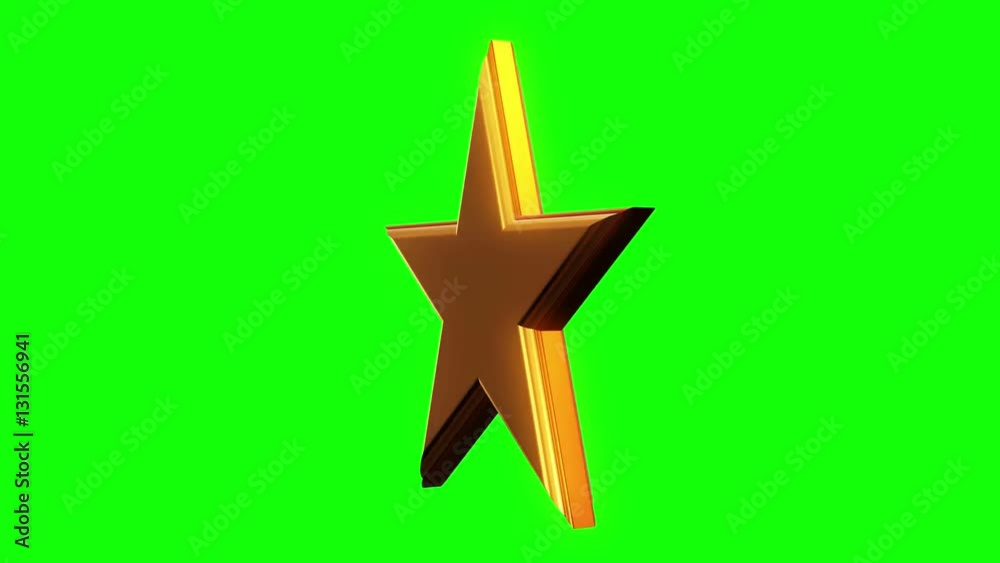 Golden star rotate. 3D render footage in 4k. Green screen chroma key ...