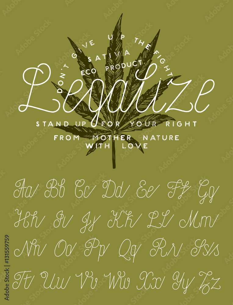 vintage marijuana label thin line calligraphy font. Stock Vector ...