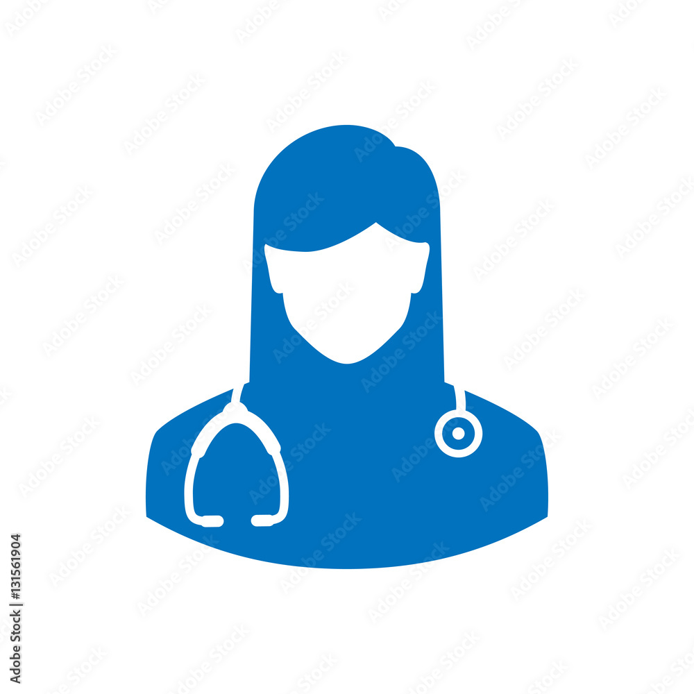 Icono plano silueta doctora azul en fondo blanco Stock Vector | Adobe Stock