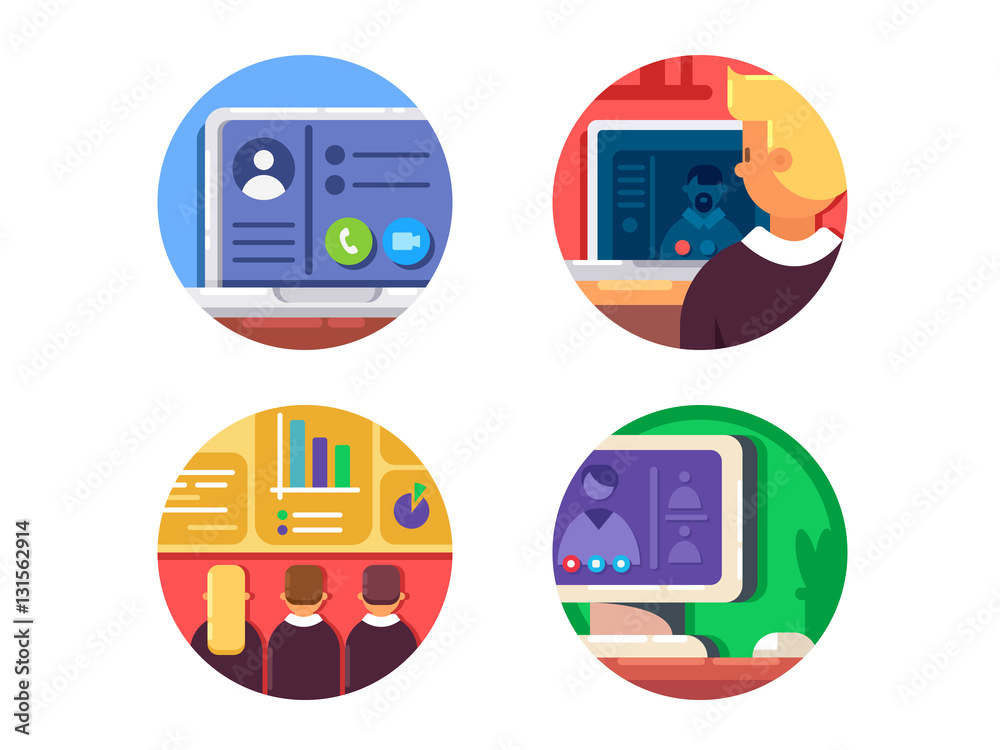 Meeting or web conference icon set Stock Vector | Adobe Stock