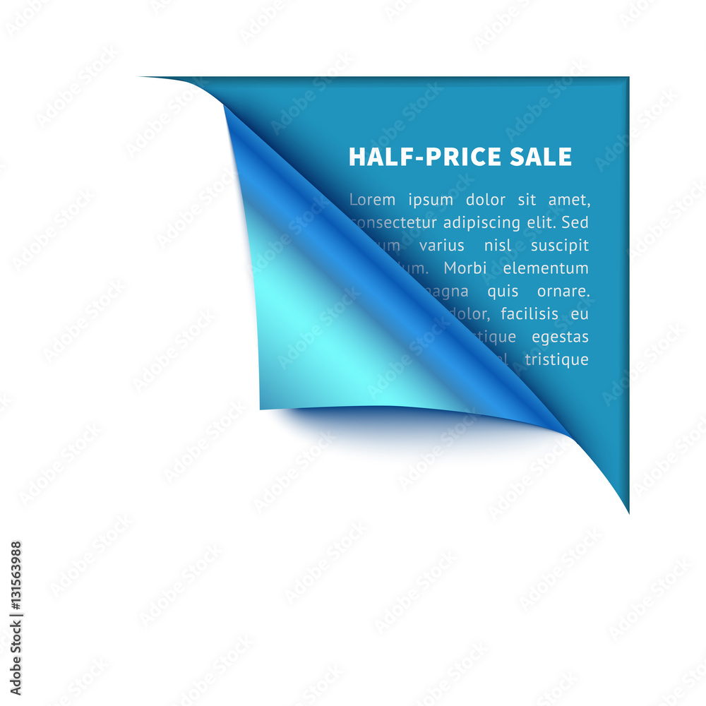 Corner white torn paper with blue background for your design. Realisric ...