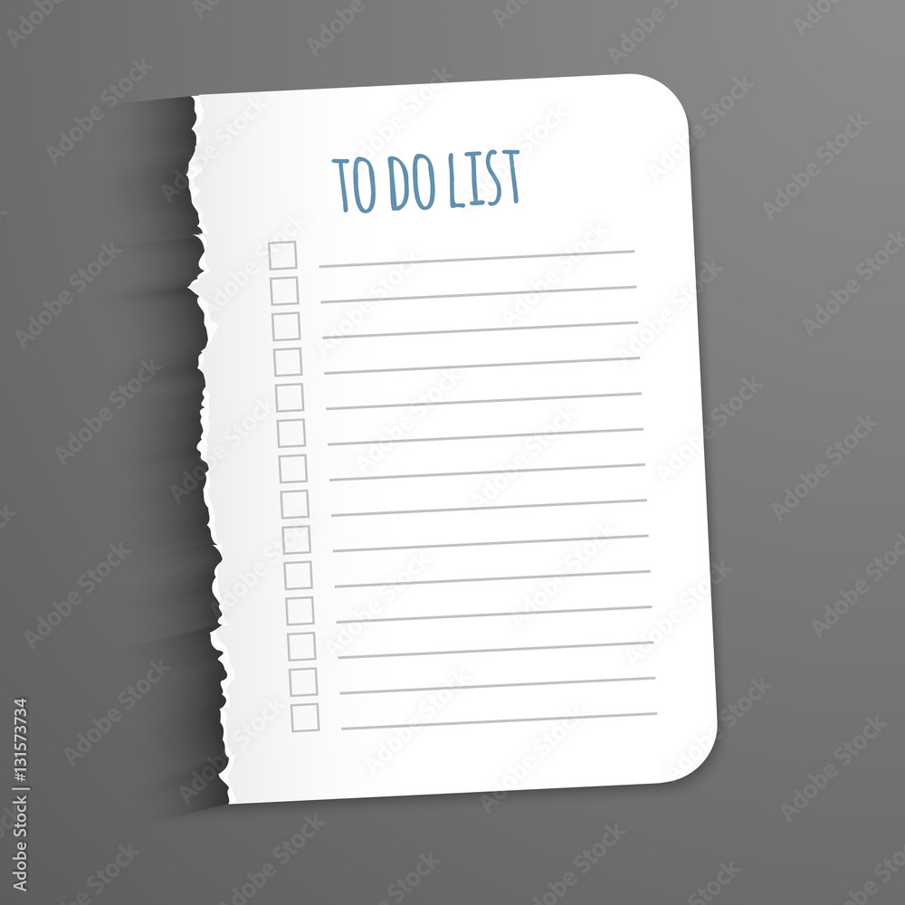 To do list. Torn a blank sheet of paper to record the completed tasks ...