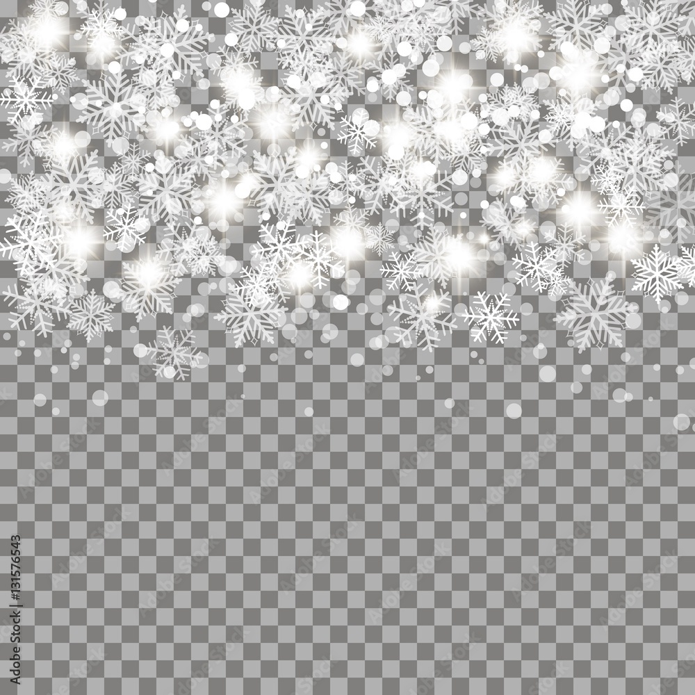 Realistic falling snowflakes. Isolated on transparent background Vector ...