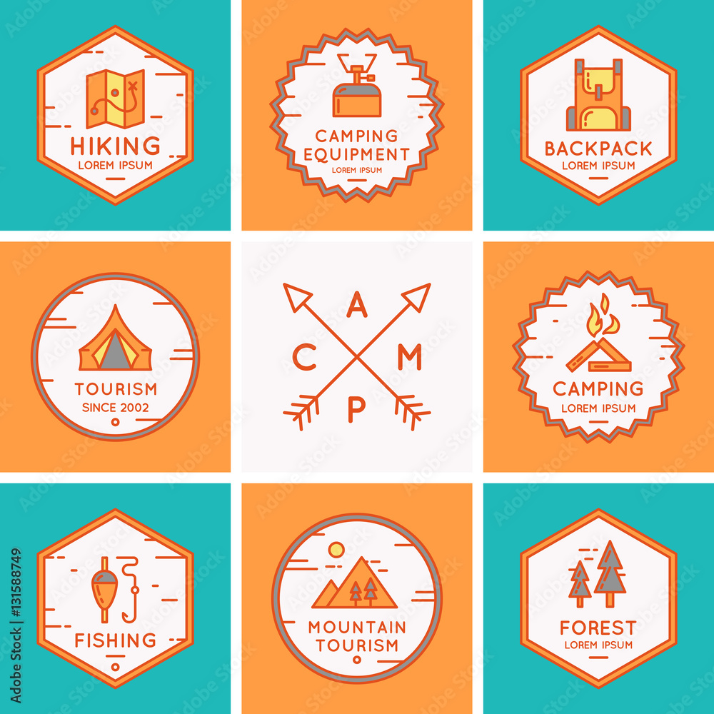 Set of logos and symbols for camping. Stock Vector | Adobe Stock