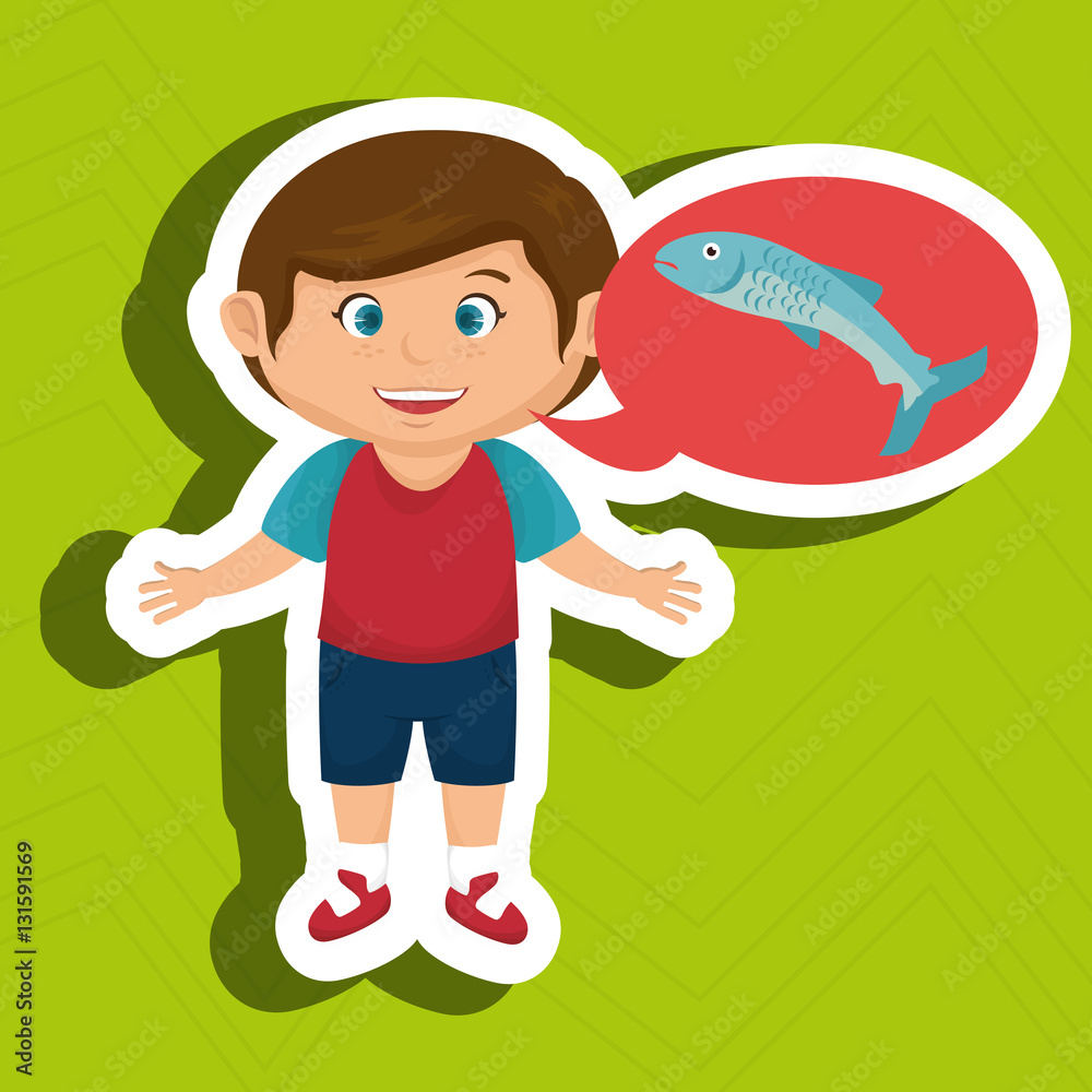 boy cartoon food fish fresh vector illustration eps 10 Stock Vector ...