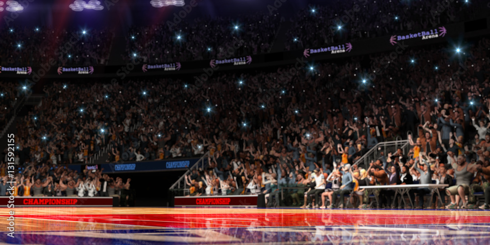 Basketball court with people fan. Sport arena.Photoreal 3d rende Stock ...