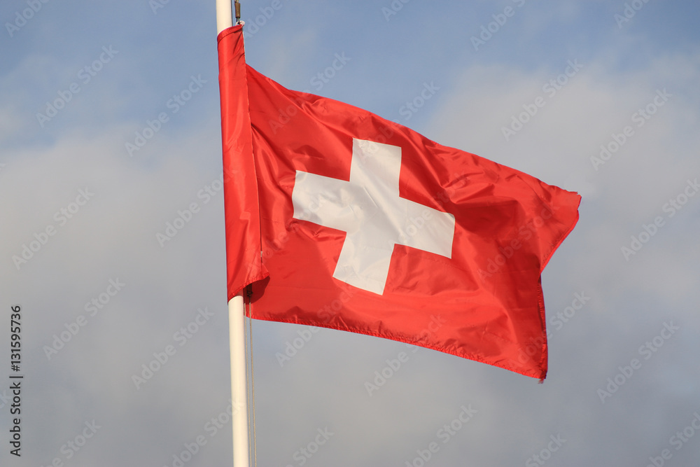Schweizer Fahne im Wind Stock Photo | Adobe Stock