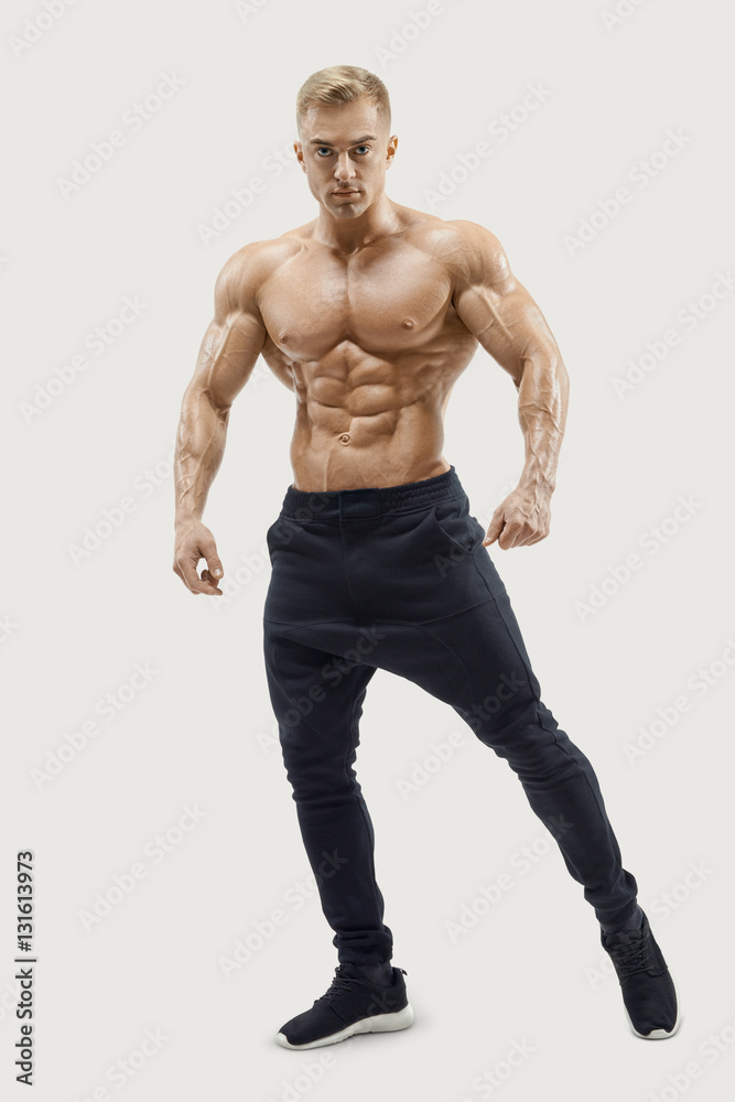 Shirtless male model posing muscular core Stock Photo | Adobe Stock