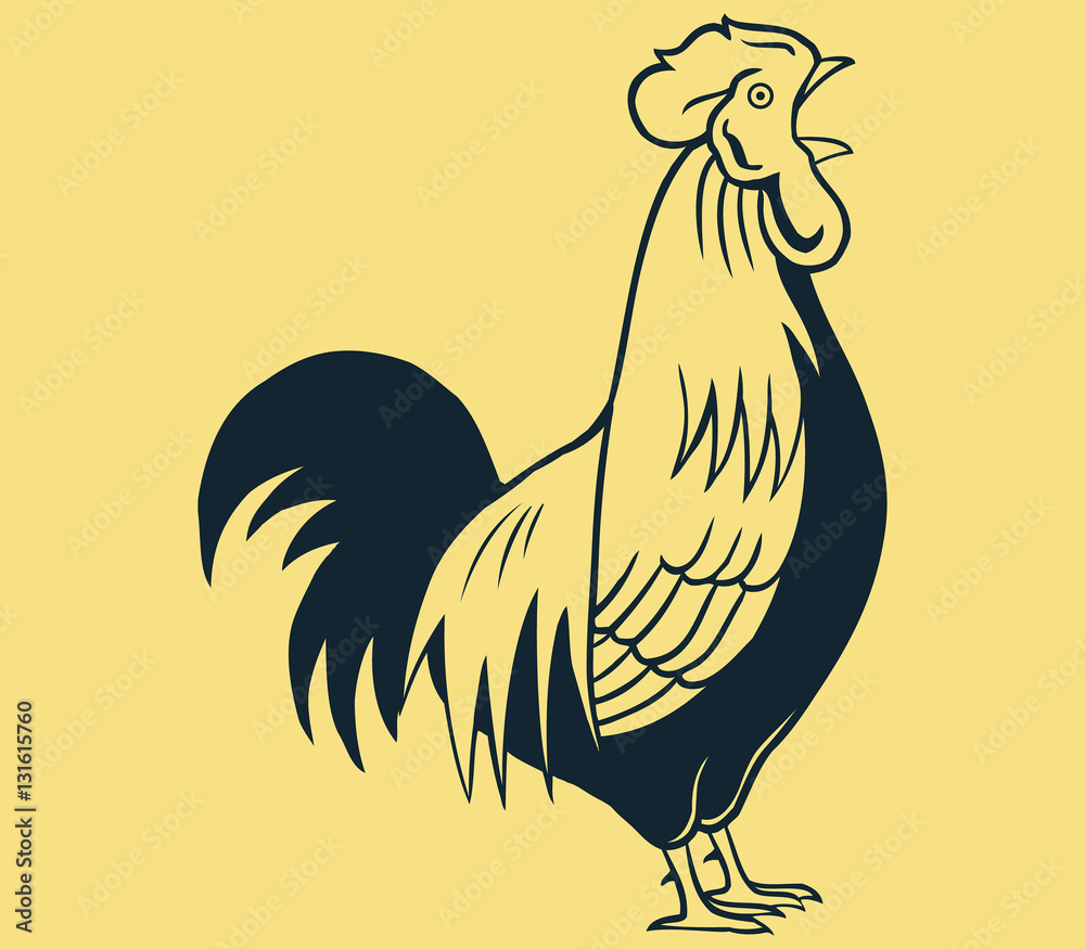 Crowing Rooster Line Art Stock Vector | Adobe Stock