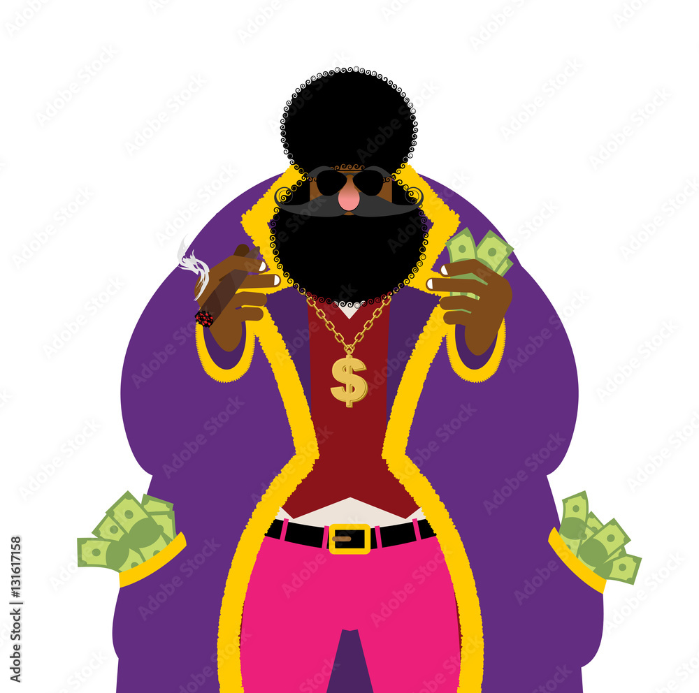 Pimp and money. Pocket full of cash. Bright clothing and cigar. Stock ...