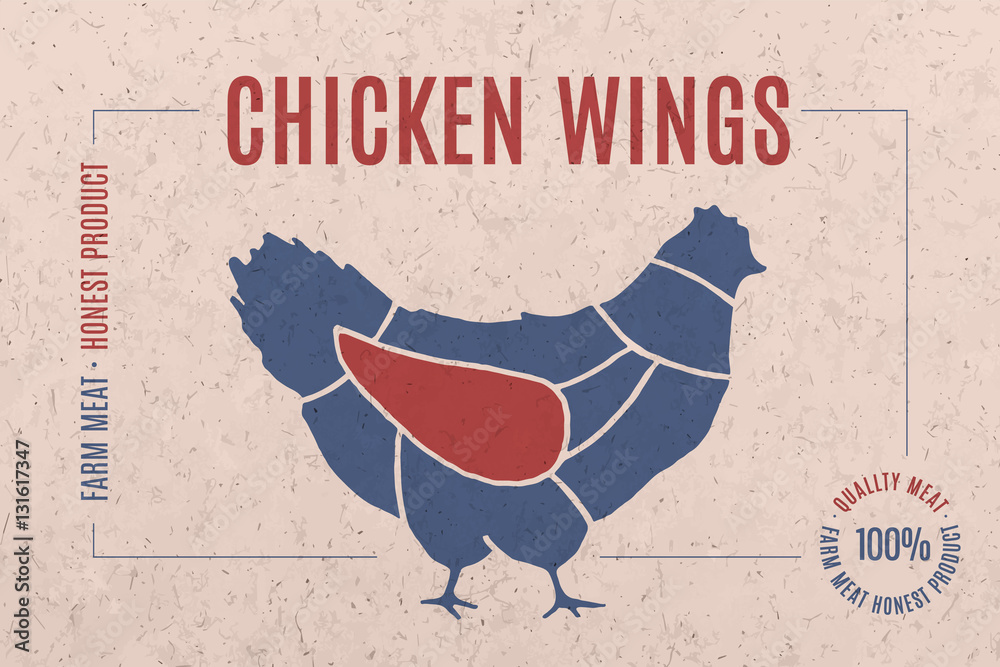 Label for chicken meat with text Chicken Wings. Creative graphic design ...