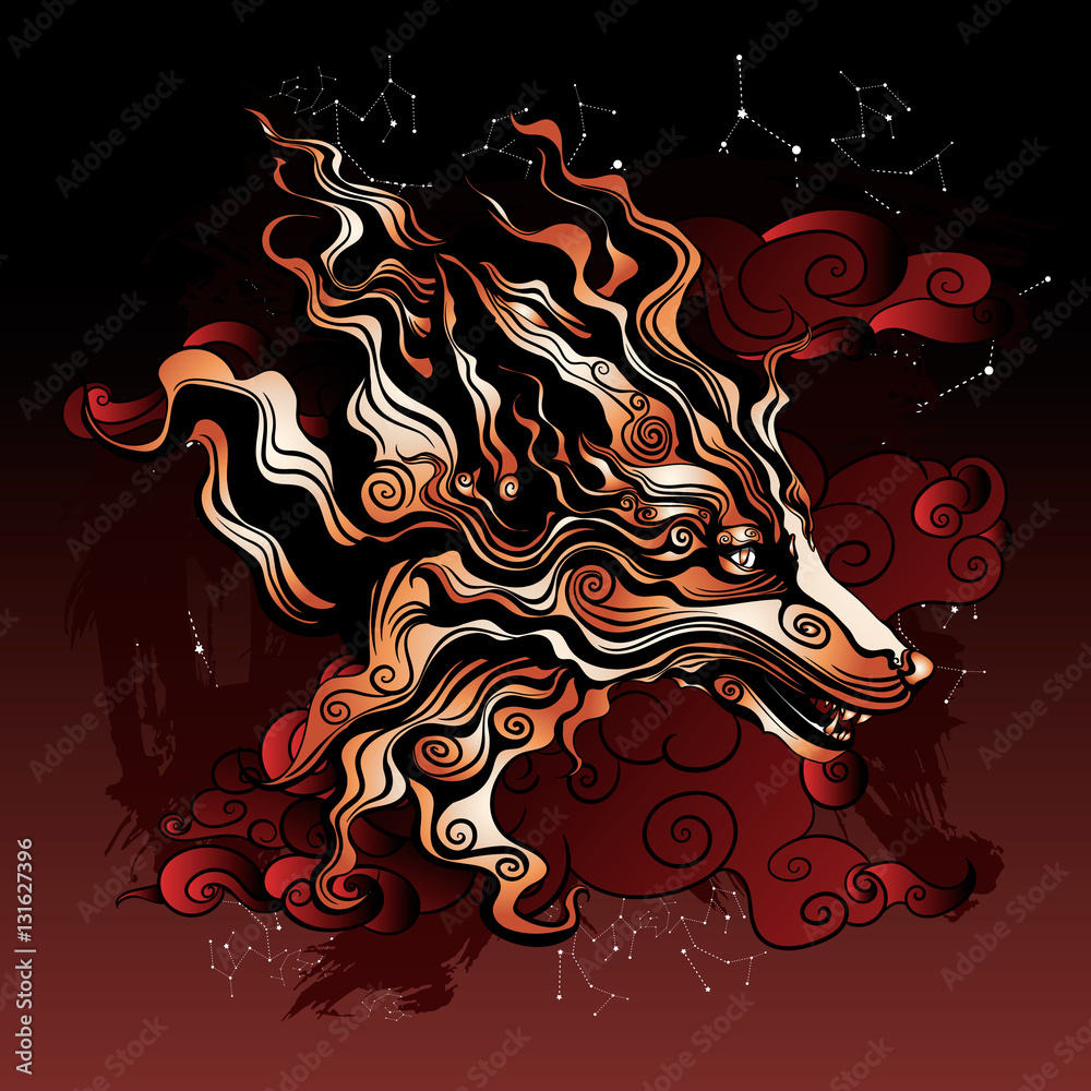 ancient mythical Fox from Eastern folklore, on the background of Stock ...