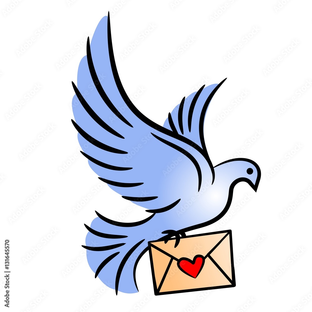 Post pigeon. Stylized carrier pigeon with an envelope. Vector ...