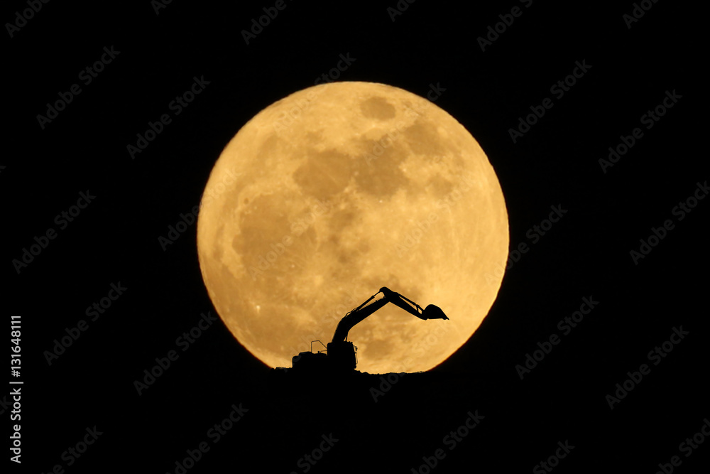 Excavators machine in construction site on the moon background Stock ...