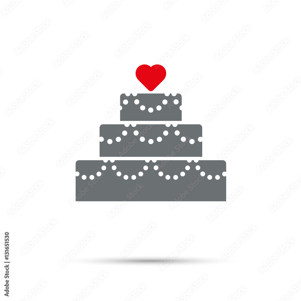 Cake Icon for Valentine’s Day. Red heart on three-tier cake Stock ...