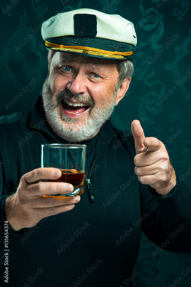 Portrait of old captain or sailor man in black sweater Stock Photo ...