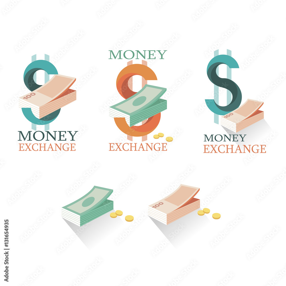 Vector illustration money exchange in flat style. Set of logo momey ...