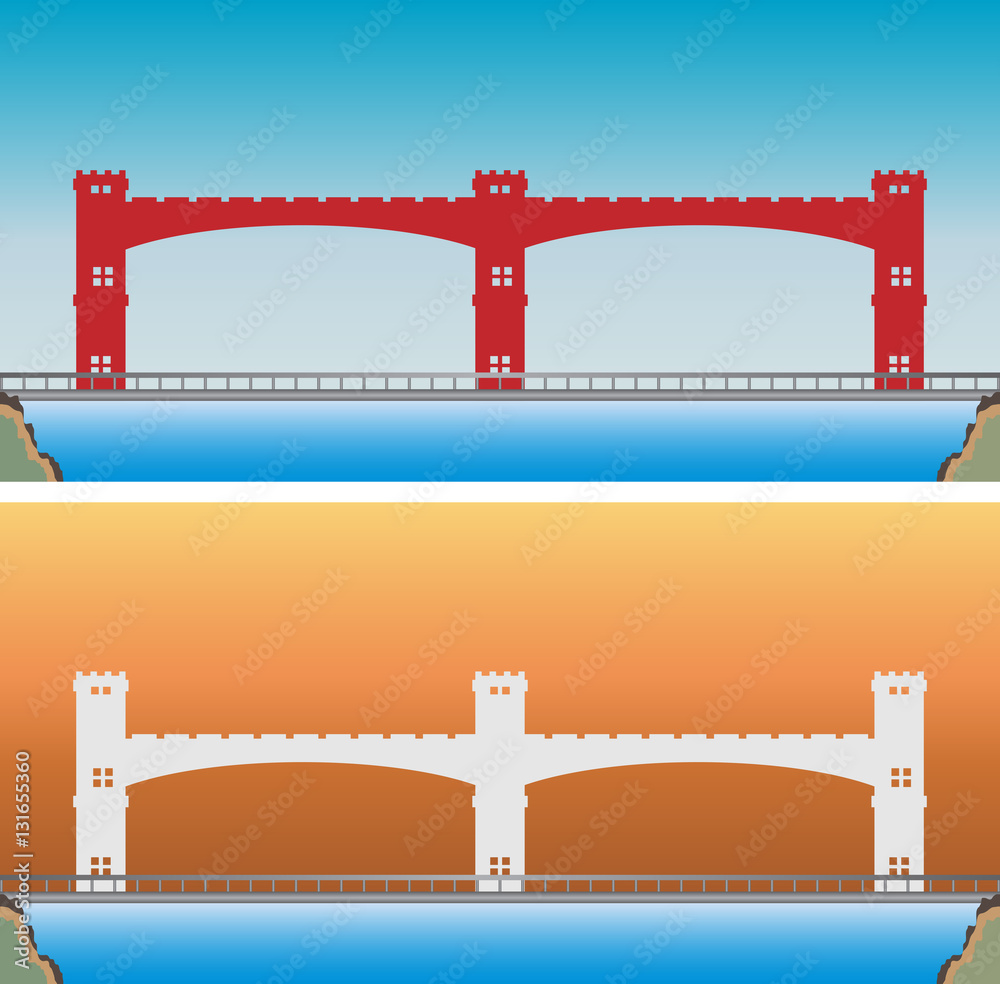Bridge and Observation tower with Sky Background Stock Illustration ...