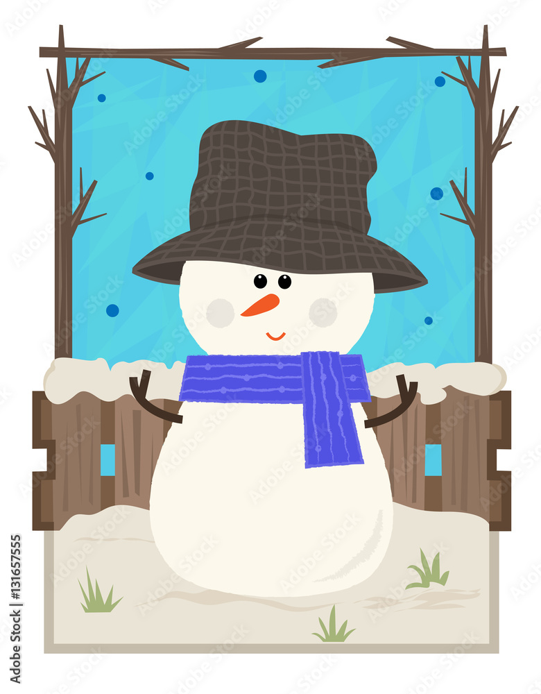 Cute Snowman - Clip art of a cute snowman on a winter scene background ...