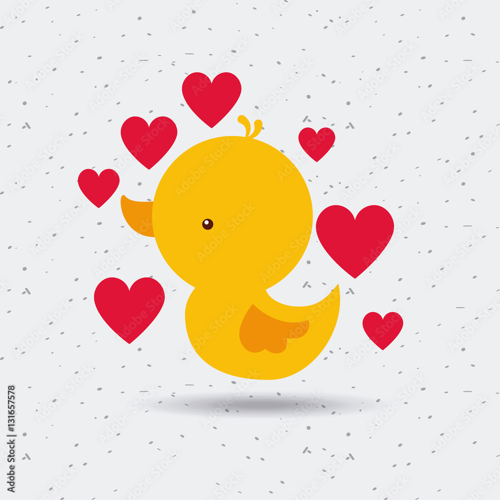 cute duck with red hearts over white background. colorful design ...
