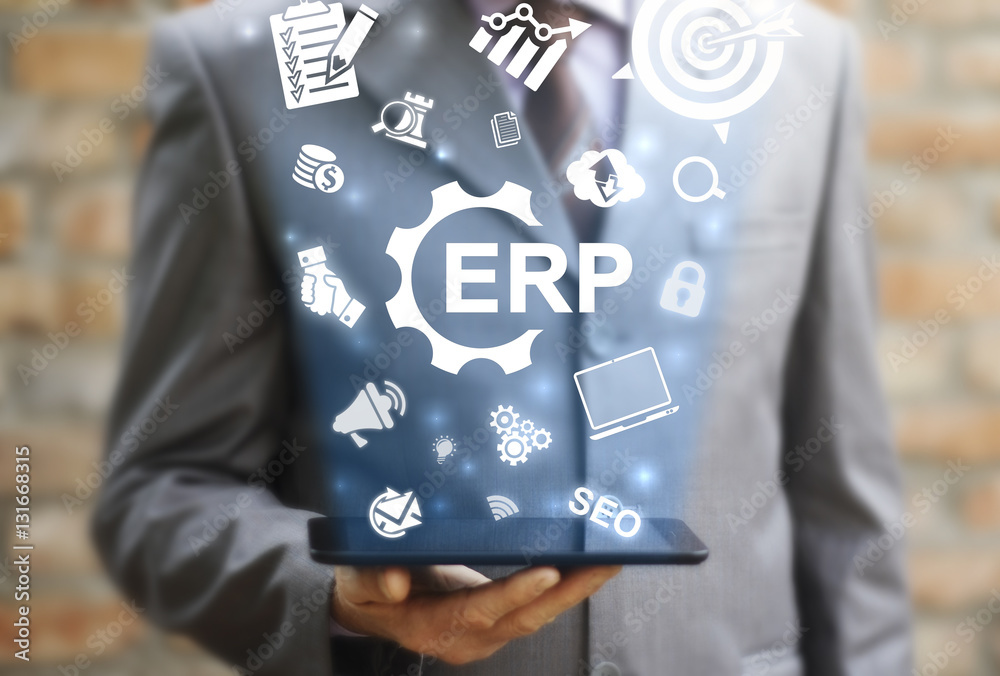 Business erp represent display icon with enterprise resource planning ...