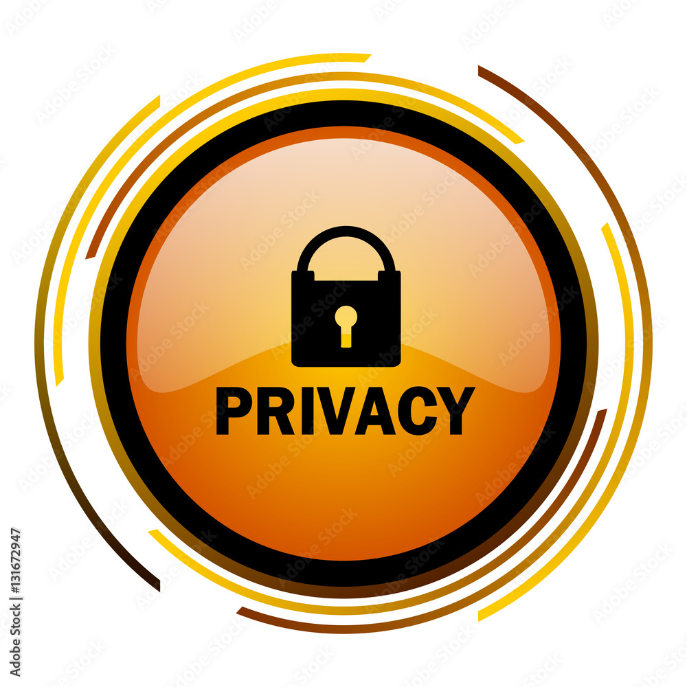 Privacy sign vector icon. Modern design round orange button isolated on ...