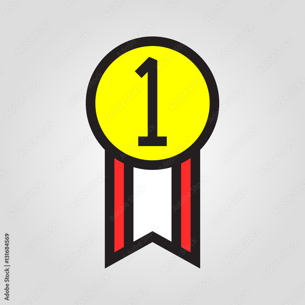 Badge number one icon in trendy flat style isolated on grey background ...