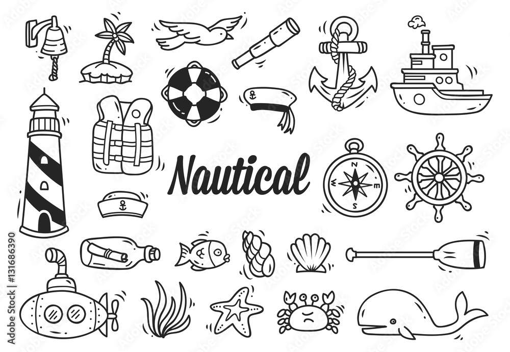 Set of nautical doodle Stock Vector | Adobe Stock