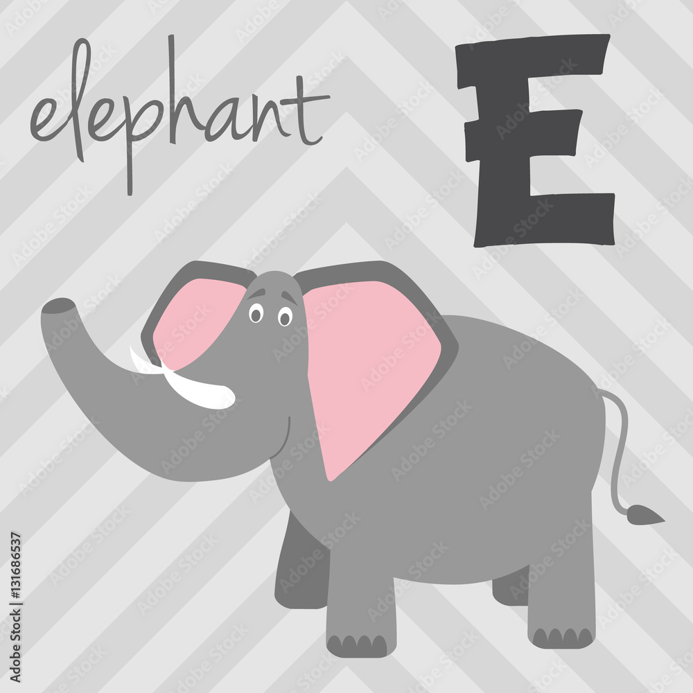 Cute cartoon zoo illustrated alphabet with funny animals: E for ...