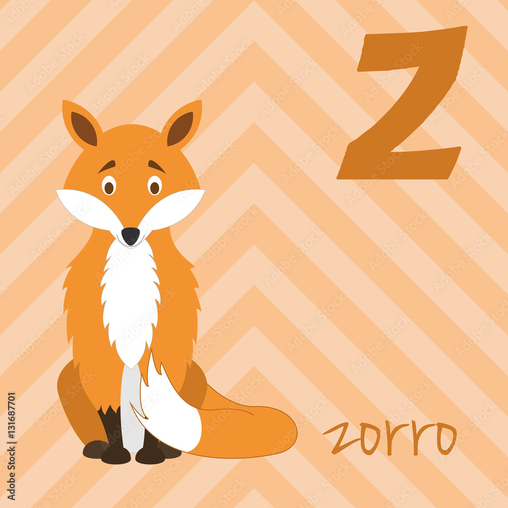 Cute cartoon zoo illustrated alphabet with funny animals. Spanish ...