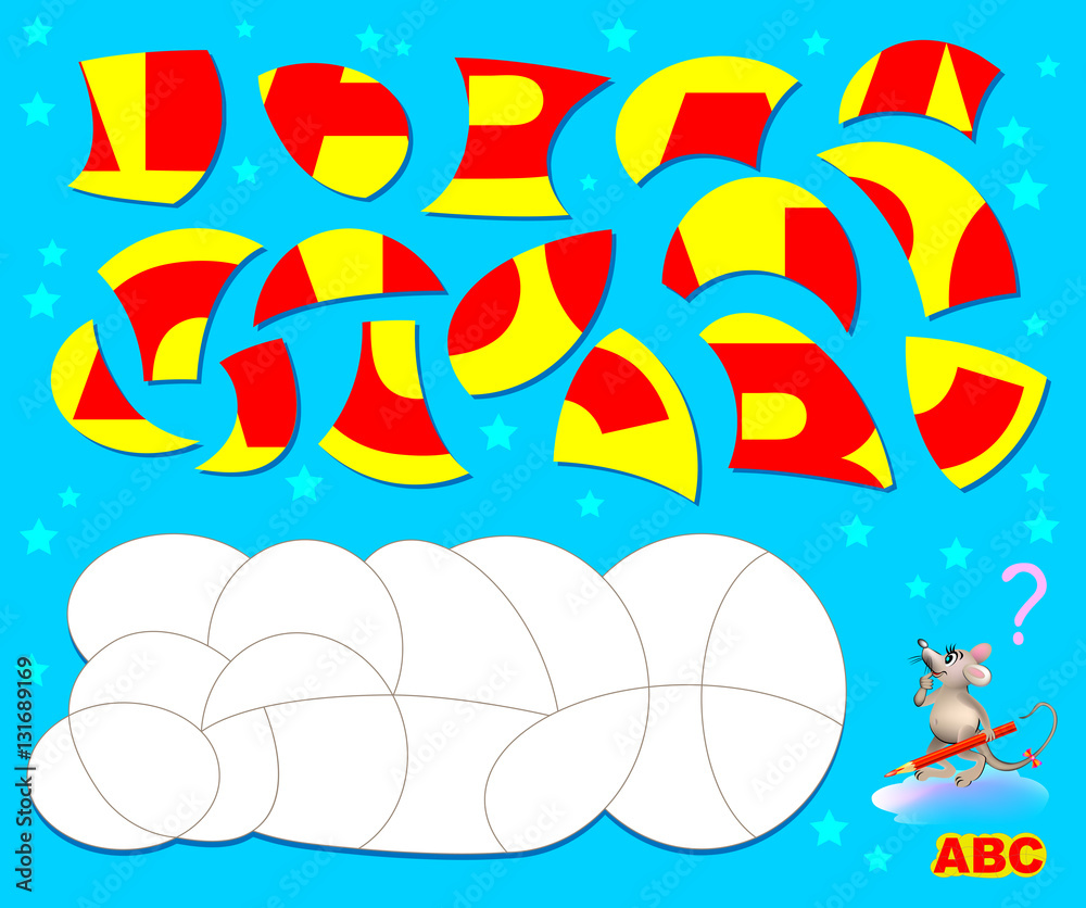 Logic puzzle game with letters. Need to find the correct place for each ...