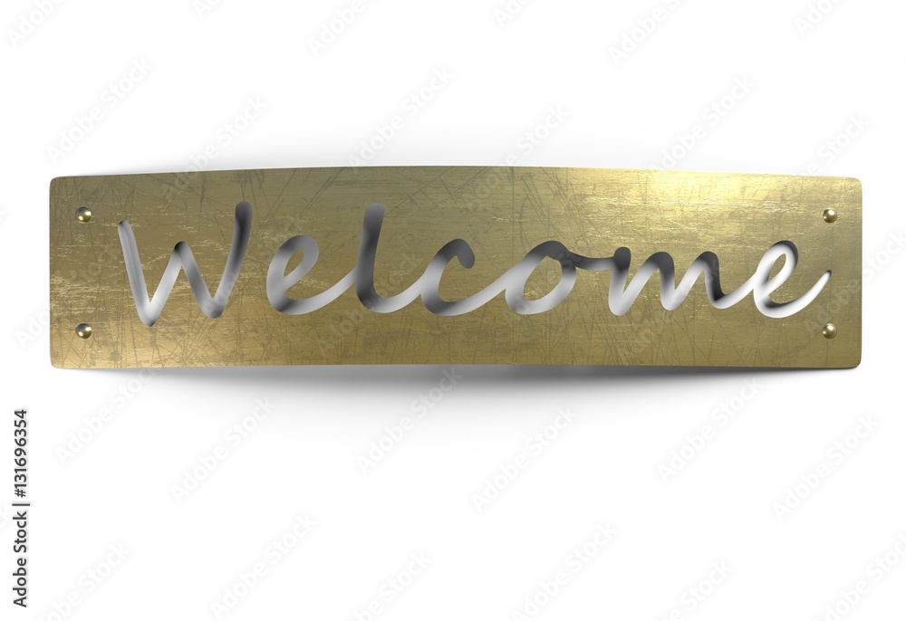 welcome sign yellow metal plate isolated on white 3d illustration Stock ...